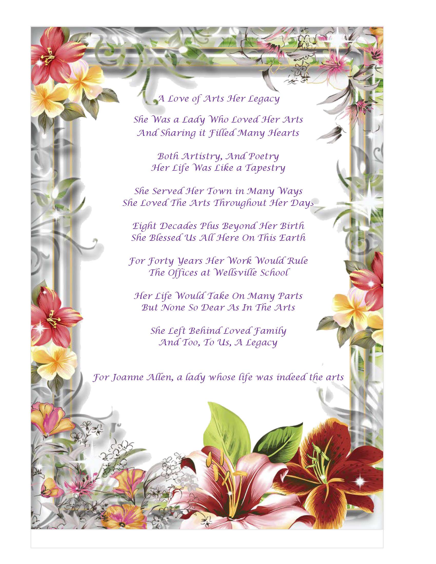 Words from Wiser: A poem for Joanne Allen - THE WELLSVILLE SUN