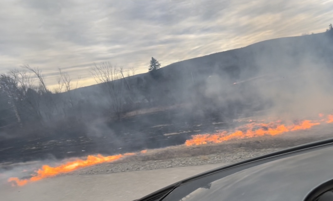 VIDEO: Firefighters stop flames from spreading to Interstate 86 during ...