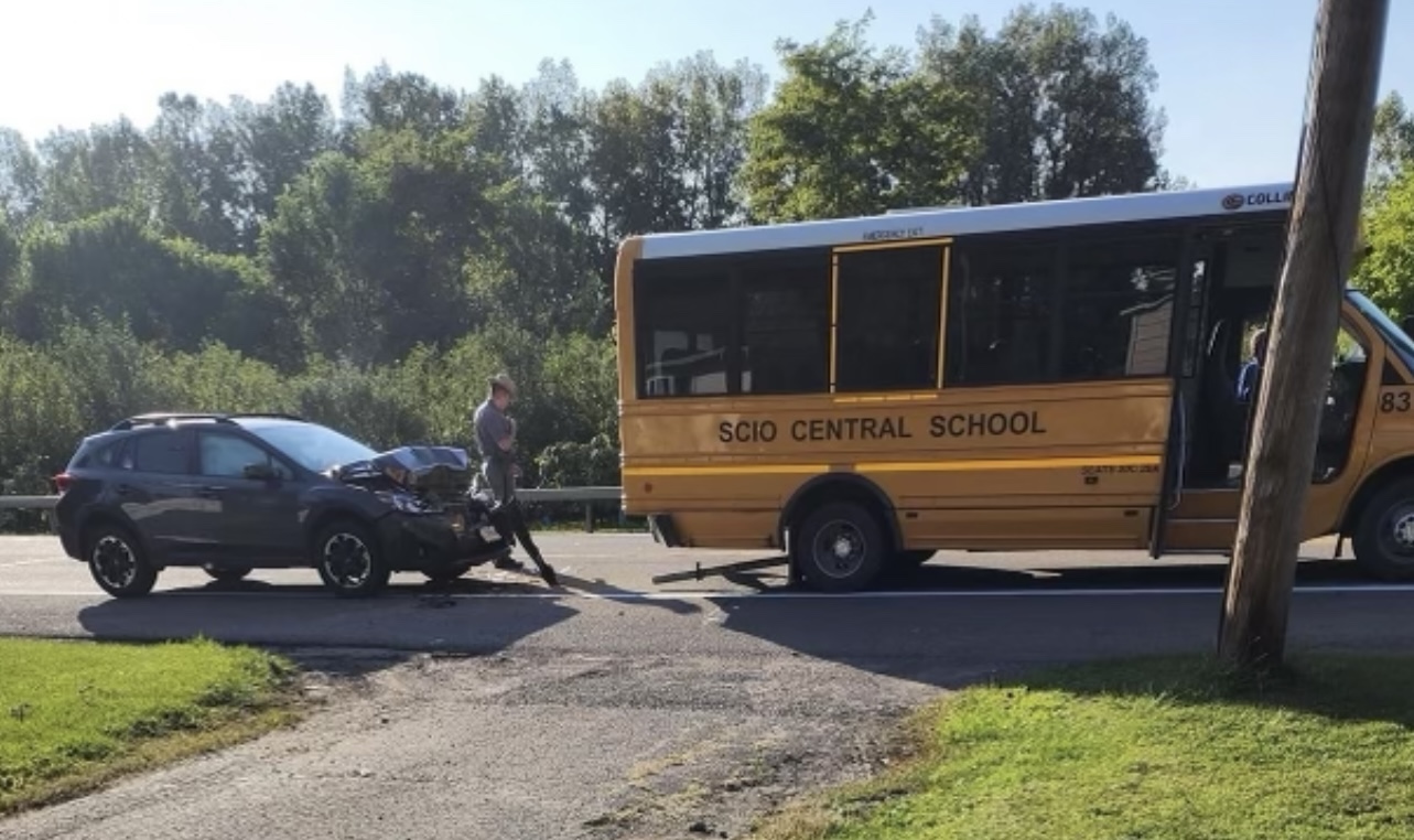 Kids taken to hospital as car strikes school bus on Route 19 in Scio ...